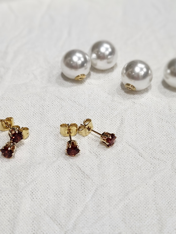 ガーネット スタッドピアス シルバー925 14KGF 6本爪 4㎜ 2way ピアス（スタッド・一粒） leprotto 通販 16246923｜Creema(クリーマ)