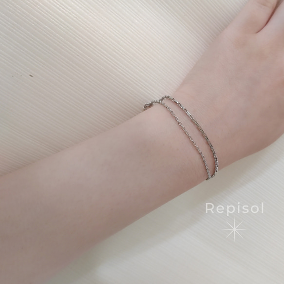 金属アレルギー対応 2連 ブレスレット シンプル シルバー ブレスレット Repisol 通販 16272757｜Creema(クリーマ)