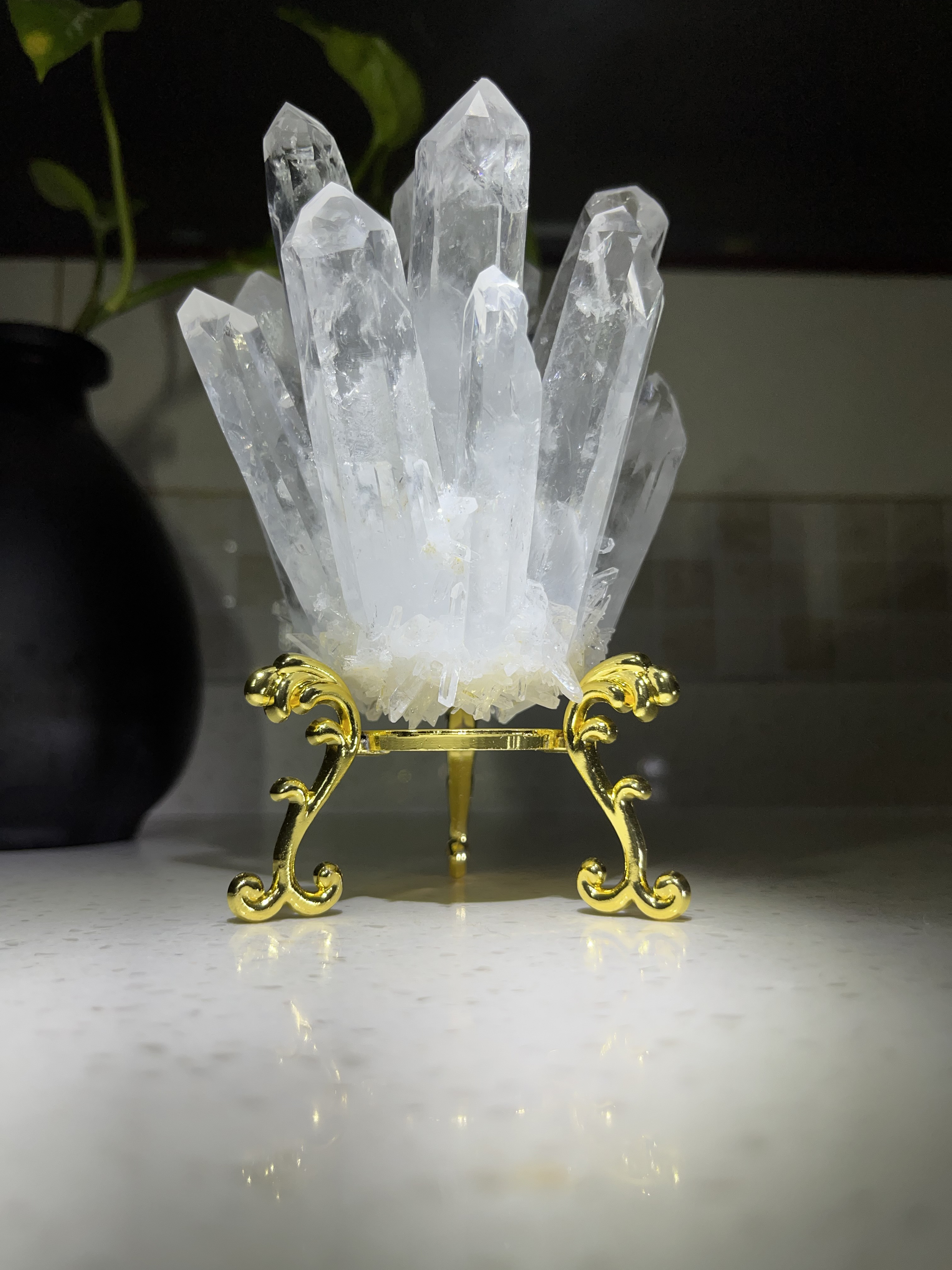 【 インテリア M0-46 】 置物 クラスター 水晶 新品 台座付き 【 インテリア M0-46 】 置物 クラスター 水晶 新品 台座付き