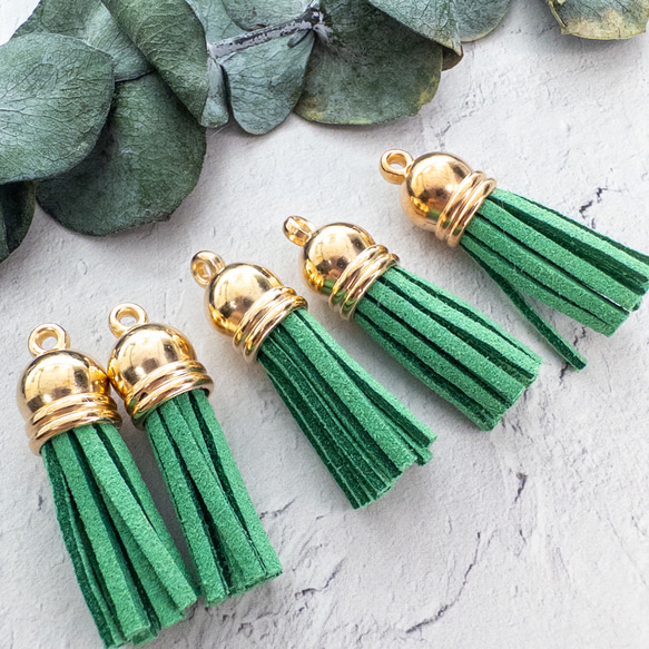 【10個入り】タッセル スエード調 36mm ミディアムシーグリーン キャップ付き フェイクスエード ta043 チャーム OKAERI ...