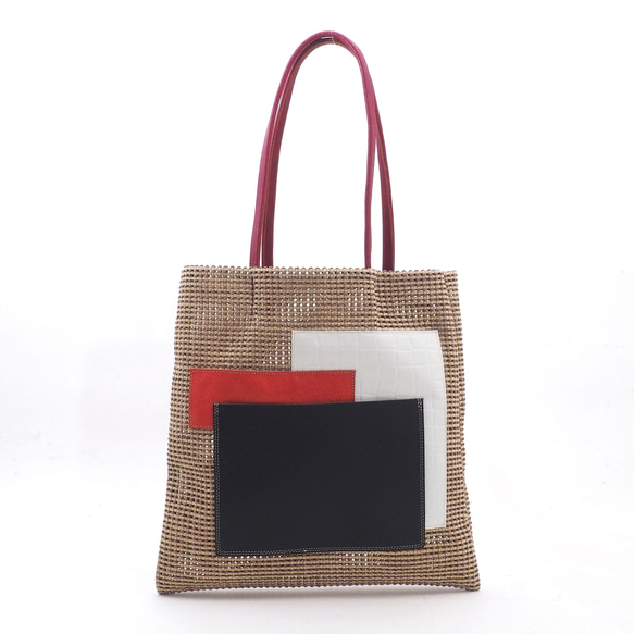 ＜即納＞mesh pocket bag(ベージュ)/春夏/メッシュ/人工皮革＆本革/T082 ハンドバッグ modellismo 通販 ...
