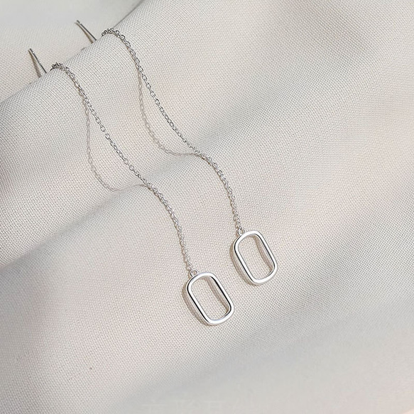 SV925 華奢 ロング スクエアチャーム スタッドピアス シルバー925 ピアス つけっぱなし ピアス（スタッド・一粒） koiki_ac 通販｜Creema(クリーマ) 16349964