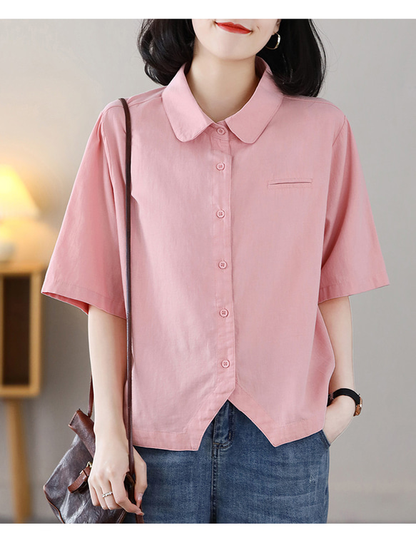 ️丈直し無料 ️ 綿100％ ベーシック 日系 純色 ショートシャツ ブラウス レディース Tシャツ 銅留記 通販 16358550｜Creema(クリーマ)