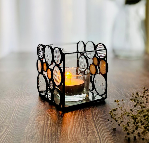 キャンドルホルダー ステンドグラス ガラス ＜Mizutama_白＞ キャンドル・キャンドルホルダー sinkuukan 通販 16363075｜Creema(クリーマ)