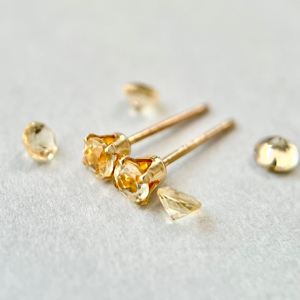 【黄水晶】シトリンのスタッドピアス【14KGF 3mm】 ピアス（スタッド・一粒） Pierre 通販｜Creema(クリーマ) 16364788