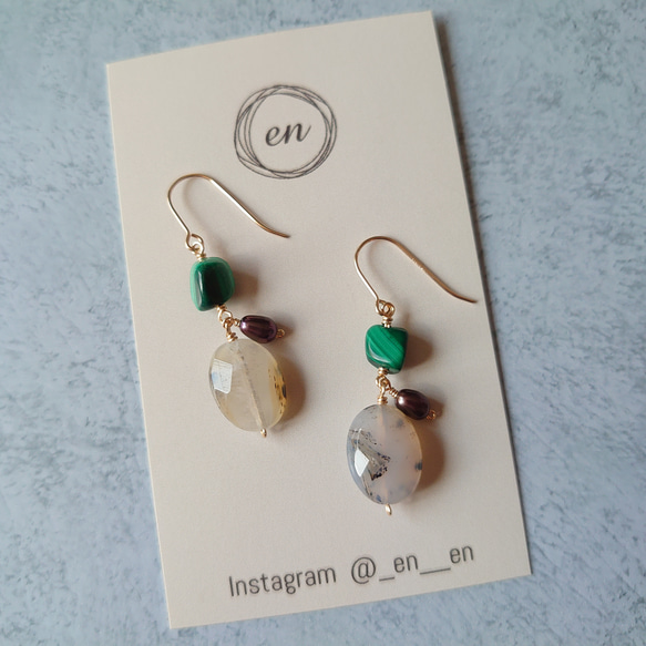 14kgf モスアゲート マラカイト ピアス イヤリング ノンホールピアス 樹脂製ピアス に変更できます* ピアス（フック・チェーン） en 通販 16367123｜Creema(クリーマ)