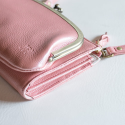 がま口 お財布ショルダー ピンクメタリック スマホショルダー 桜 長財布 レディース 姫路レザー 旅行 aw-17nns ショルダーバッグ ...