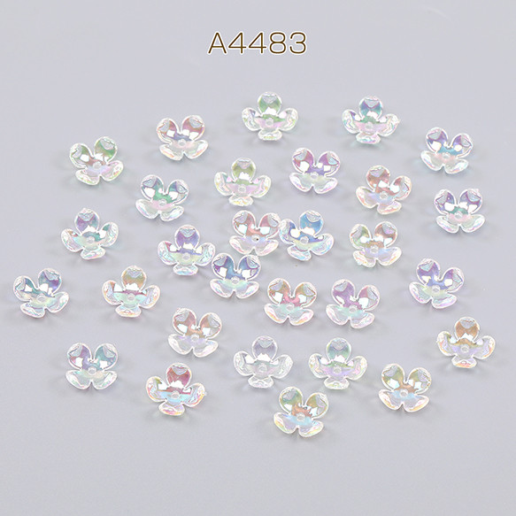 A4483 120個 アクリルパーツ フラワー 穴あり 10mm オーロラクリア 3X（40ヶ） チャーム beads&parts【プロフ必読 ...