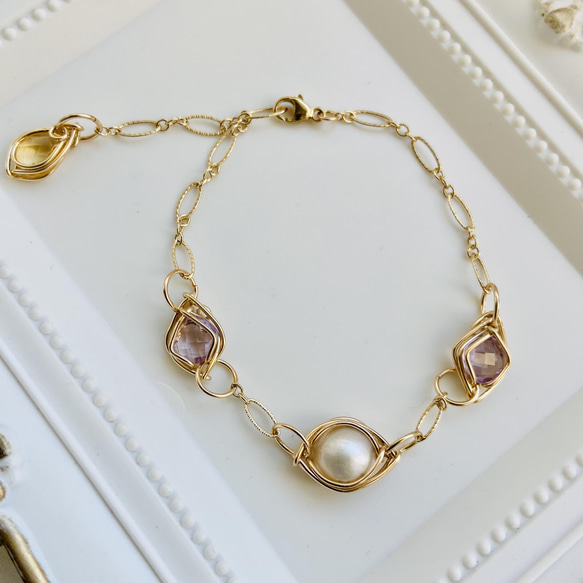 [14kgf] マベパール アメジスト シトリン ワイヤーラップチェーンブレスレット ブレスレット Atelier N 通販 16407195｜Creema(クリーマ)