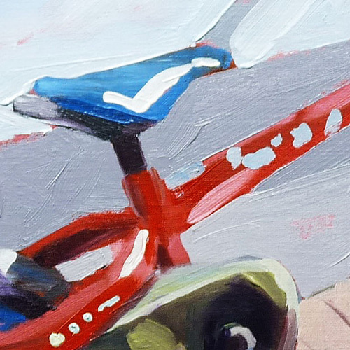 ミニ自転車」油彩 額付き 油絵 原画 キャンバス 額装 ましかく ミニ自転車」油彩 額付き 油絵 原画 キャンバス 額装 ましかく