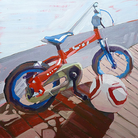 ミニ自転車」油彩 額付き 油絵 原画 キャンバス 額装 ましかく ミニ自転車」油彩 額付き 油絵 原画 キャンバス 額装 ましかく
