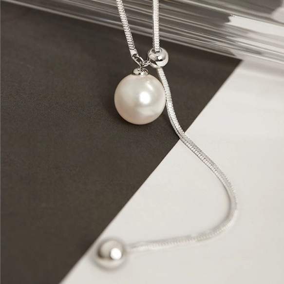 S925シルバー パールとスネークチェーン スライド ロングネックレス ラッピング ネックレス・ペンダント cissylady.com 通販 ...