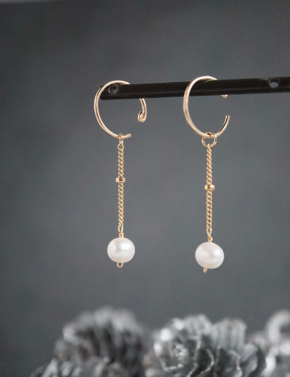 14kgf ステーションチェーン×パール イヤリング・ノンホールピアス simpRay 通販 16438499｜Creema(クリーマ)