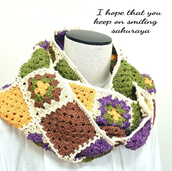【Creema限定】モチーフ編みのコットンスヌード スヌード 咲くら家。 通販 16448862｜Creema(クリーマ)