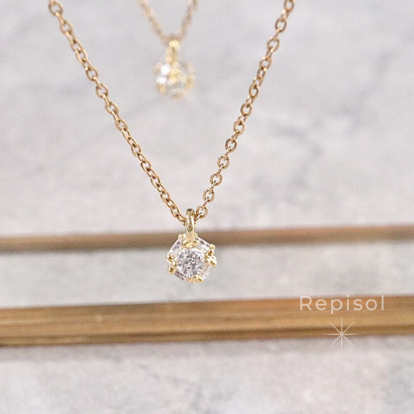 金属アレルギー対応アクセサリー 一粒 CZ ジルコニア ネックレス /サージカルステンレス/SUS316L ネックレス・ペンダント ...