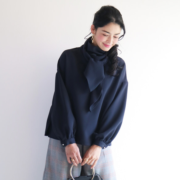 New【ネイビー】洗えるさらりマットジョーゼット3WAYボウタイブラウス ブラウス mako&roko 通販 16452746｜Creema ...