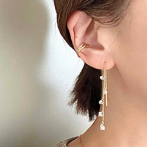 【ドリームクリスタル】14kgf ハーキマーダイヤモンドの雫アメリカンピアス ピアス（フック・チェーン） milimili901 通販｜Creema(クリーマ) 16468609