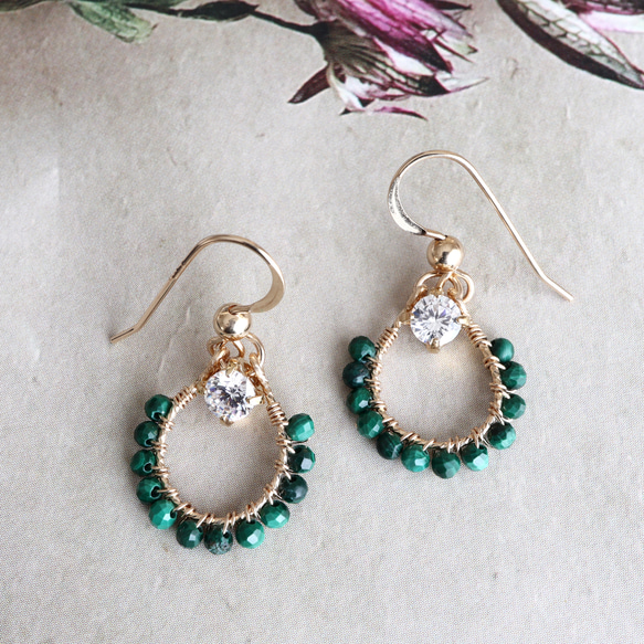 14kgf マラカイト × ジルコニア フープ ピアス *イヤリング可 ピアス（フック・チェーン） *sincerely* 通販 16479698｜Creema(クリーマ)
