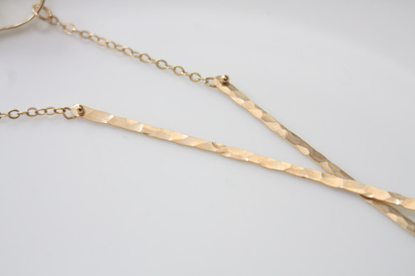 〈14kgf 〉槌目ストレートロングバーイヤリング イヤリング・ノンホールピアス curatif 通販 16489406｜Creema(クリーマ)