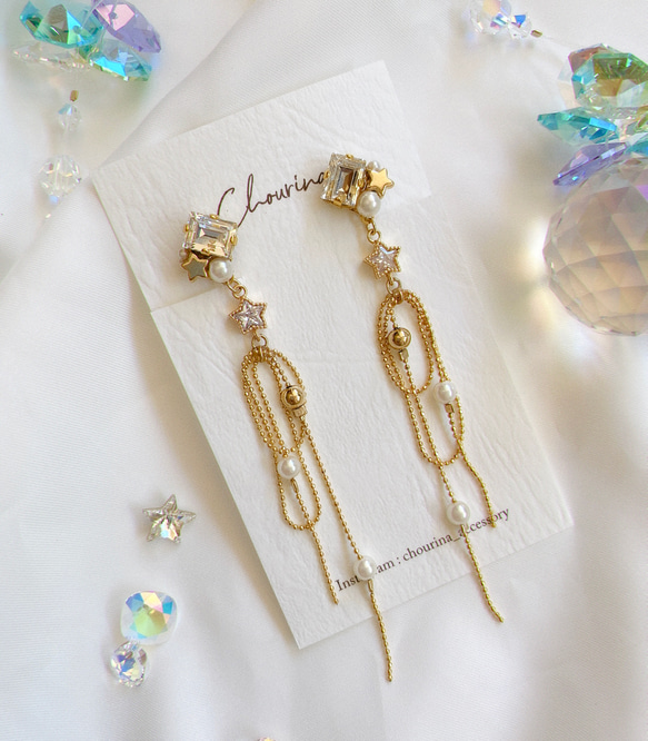 クリスタルの流れ星イヤリング／ピアス イヤリング・ノンホールピアス Chourina 通販｜Creema(クリーマ) 16515115