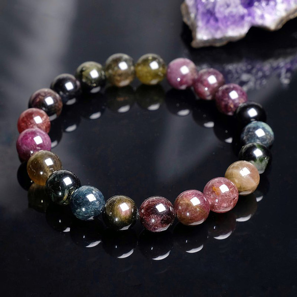 #411 One Picture One Thing/9 ミリメートルブラックローズトルマリンクリスタルブレスレットブラックビュ ブレスレット ...