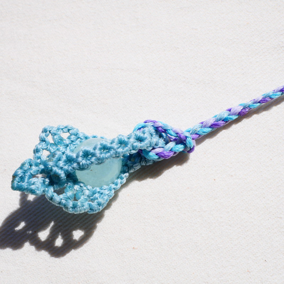 受注制作★ブックマーカー仕様 マクラメ四つ組紐 しおり/バッグチャーム 天然石水晶付[mbk-230913-00] しおり・ブックマーク ...