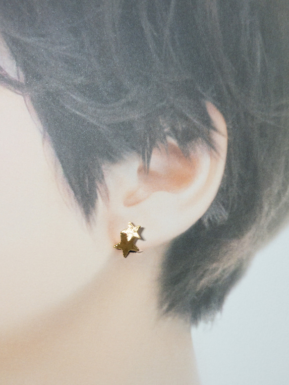 K18GP 寄り添う2つの星たち イヤークリップ イヤリング・ノンホールピアス aroi 通販 16546390｜Creema(クリーマ)