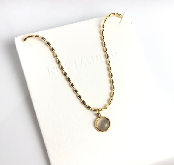 ビンテージ風豆チエーン*キャツアイストーン ステンレスネックレス 16KGP ネックレス・ペンダント 天然石アクセサリーのfiracia 通販 16552455｜Creema(クリーマ)