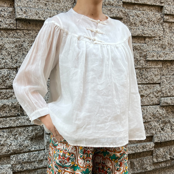 Ramie Pull Over Sheer China Blouse ラミーリネン プルオーバーシアーチャイナブラウス ブラウス アキュ 通販 ...