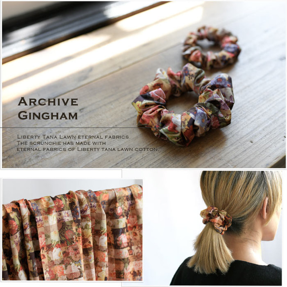 ＜ARCHIVE GINGHAM アーカイブ・ギンガム / オレンジ＞ リバティ タナローン コットン シュシュ シュシュ WINSOME Liberty 通販 16572037｜Creema ...