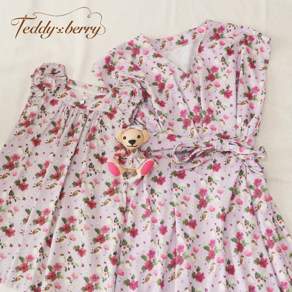 【受注生産】すずめ柄ワンピース 親子とベアお揃いセット 子供服 Teddy berry 通販｜Creema(クリーマ)