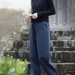 砂洗綿麻のロングパンツ 婦人亜麻のブルマです#紺色 ロングパンツ A.A織り 通販 16601860｜Creema(クリーマ)