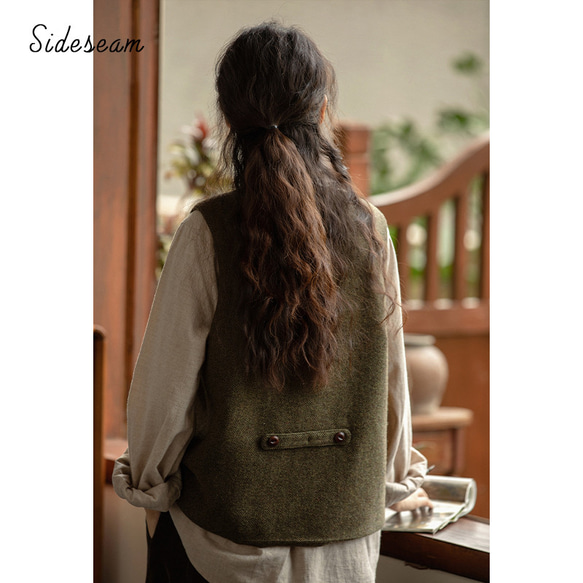 ウール混紡ベスト ウールベスト ツイード生地ベスト グリーン S-Mサイズ S095 ベスト LUFU 通販 16606413｜Creema(クリーマ)