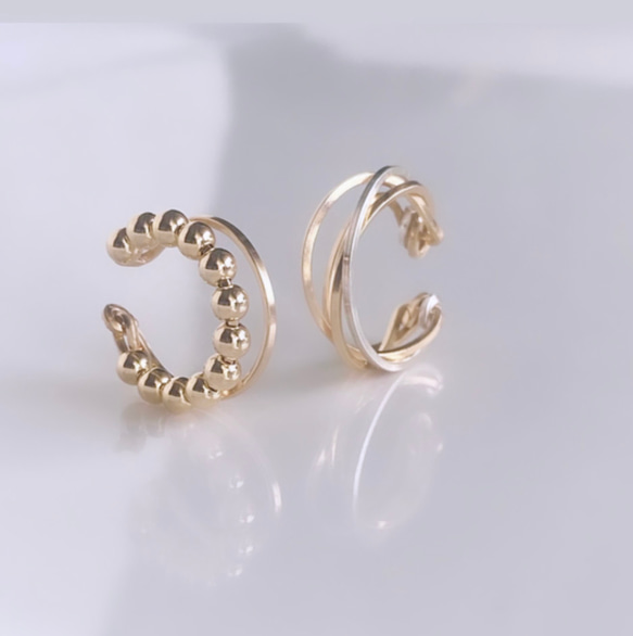 【イヤカフ2点セット】Ball hoop cuff & diagonal 14kgf silver925 イヤーカフ f accessory 通販 16612334｜Creema(クリーマ)