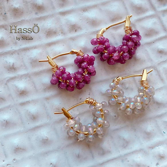 *天然石* ルビー・フラッシュグレーオニキス ちいさな つぶつぶ フープピアス イヤリング ピアス（フープ） -HassO- by n-lab ...