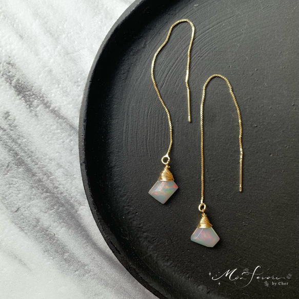 【14kgf】天然石＊オパールチェーンピアス_No.02 ピアス（フック・チェーン） Mon favori by Cher 通販 16657178｜Creema(クリーマ)