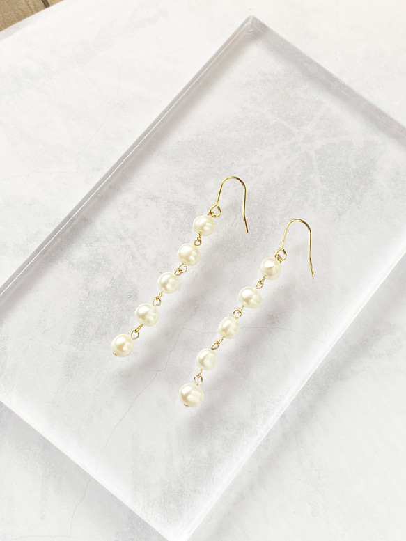 【14kGF 】5連ポテト淡水パール ピアス（フック・チェーン） ハルキャロル 通販 16668220｜Creema(クリーマ)