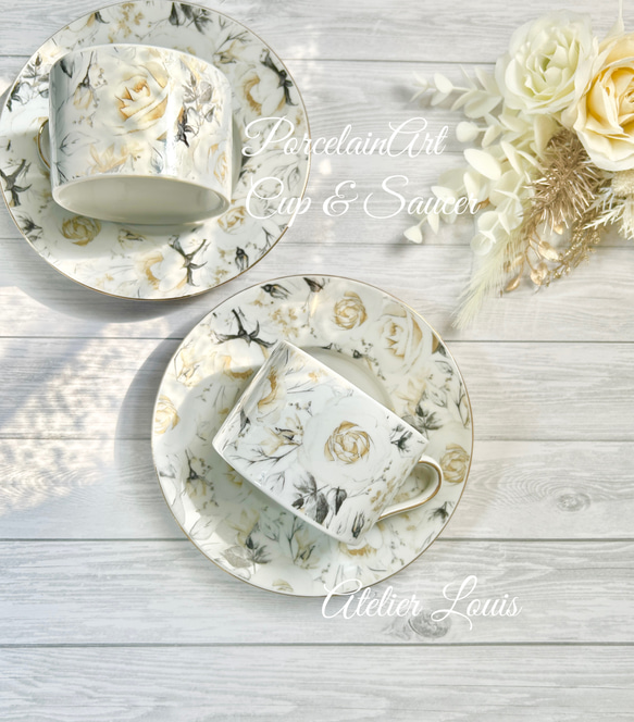 ホワイトローズ〜カップ＆ソーサー2客セット ティーカップ Atelier Lucent 通販｜Creema(クリーマ) 16671839