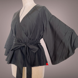 黒赤 ぺプラムライン セットアップ カシュクール 着物リメイク 和柄 黒MIX ウエスト調整有り （J51001） ワンピース 和 ...