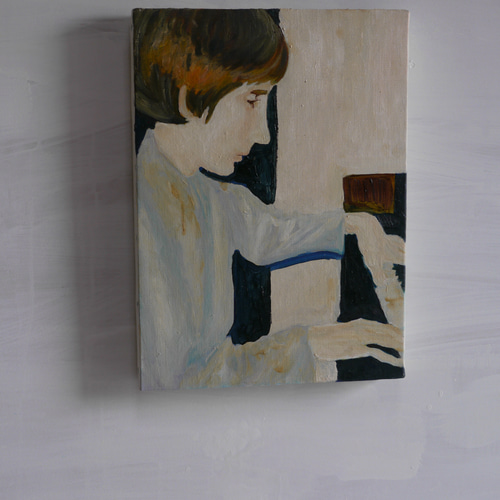 24×32㎝「ピアノの練習をする白人少年」F4・油彩・原画 絵画 24×32㎝「ピアノの練習をする白人少年」F4・油彩・原画 絵画