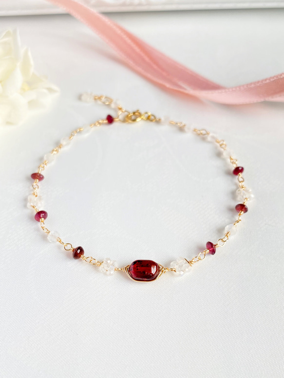 14kgf艶やかなガーネットとルベライト、ブルームーンストーンのブレスレット ac/855 ブレスレット 藤鶴屋 Fujituruya 通販 ...