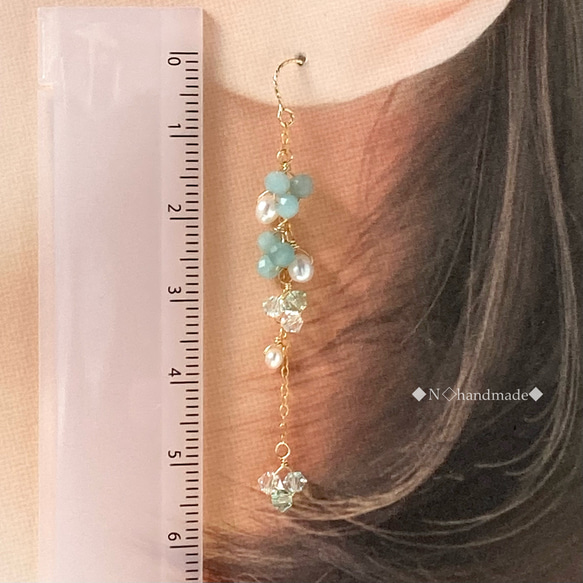 14kgf アマゾナイトと淡水パールのピアス スワロフスキー・クリスタルの煌めき ピアス（フック・チェーン） N 通販｜Creema(クリーマ)