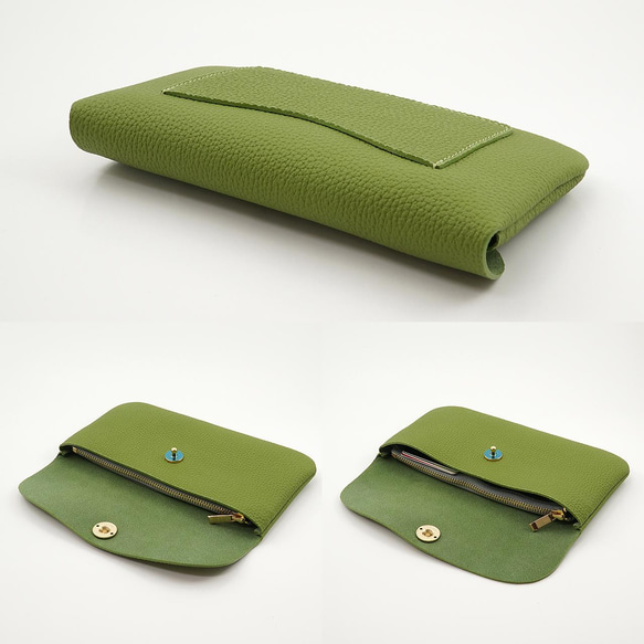 高級牛革ドイツシュリンク 可愛い かぶせ型 本革 レディース 長財布 マグネット釦（ボタン） ライトグリーン 長財布 RIA CREATION ...