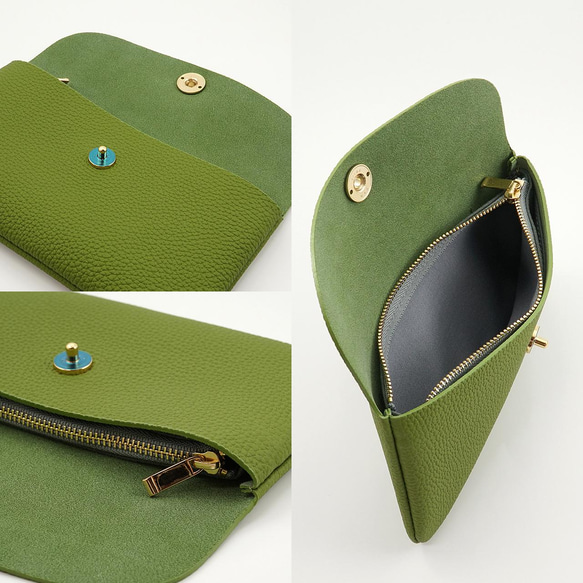 高級牛革ドイツシュリンク 可愛い かぶせ型 本革 レディース 長財布 マグネット釦（ボタン） ライトグリーン 長財布 RIA CREATION ...