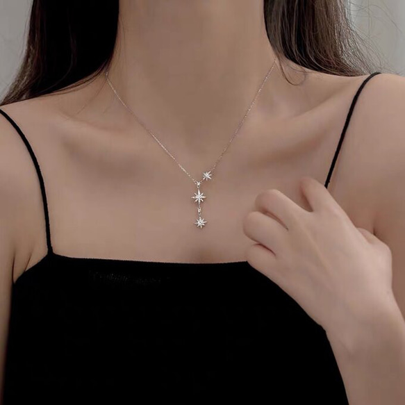 S925純銀製 三つの八芒星 ネックレス 金属アレルギー対応 Yチェーンネックレス ネックレス・ペンダント cissylady_LINEクーポン 通販｜Creema(クリーマ) 16702137