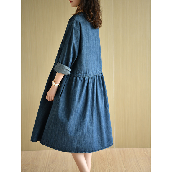 北欧 刺繍 デニムワンピース ロングワンピース 春ワンピース デニムシャツ 大人かわいいワンピース ゆったりワンピース ワンピース 亜麻花畑 通販 16704526｜Creema(クリーマ)