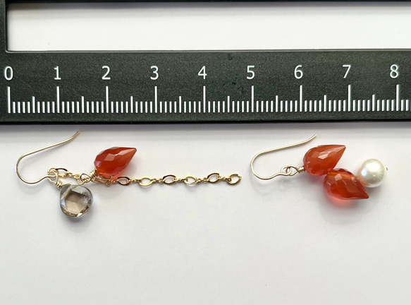 14kgfカーネリアン＆スモーキークォーツのインフィニティチェーンピアス(ノンホールピアスに変更可) ピアス（フック・チェーン） Shizuku 通販 16717566｜Creema(クリーマ)