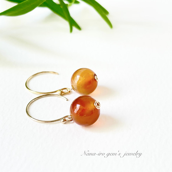 ＊1点もの＊14kgf carnelian pierce ピアス（フック・チェーン） Nana-iro gem 通販 16719254｜Creema(クリーマ)