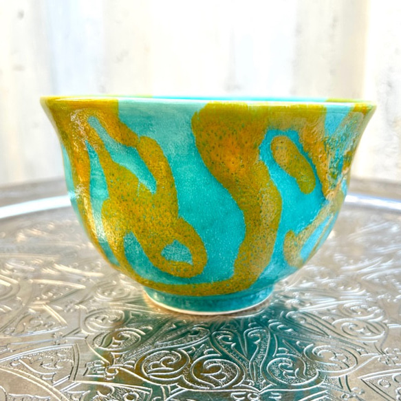 Hanenカラフル地中海陶器ターコイズブルーにイエローが映える フチが広いボウル フォンテーヌFontaine FNTJ お椀・ボウル・鉢 ...