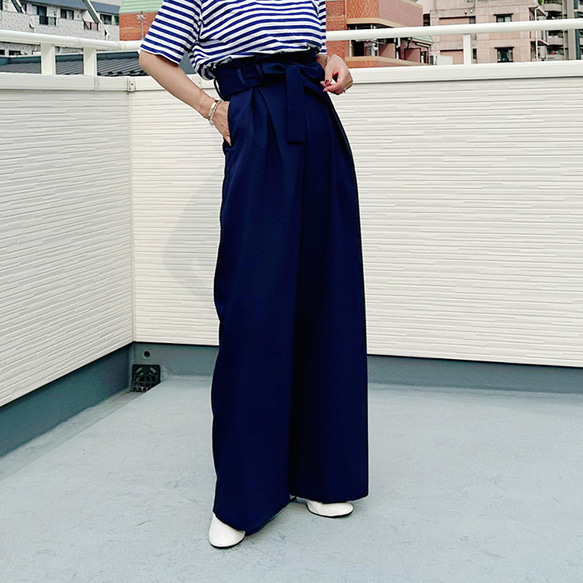 【数量限定4】フォーマルにも ベルトつきハイウエストワイドストレートパンツ（ネイビーブルー）23019NV ロングパンツ AZ-U ELEGANCE 通販 16726109｜Creema(クリーマ)